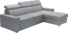 Rohová rozkládací sedací souprava do L MONSUM, 245 cm, s úložným prostorem Roh pohovky: Pravý roh, Barva látky: Světle šedá (Kronos 53)