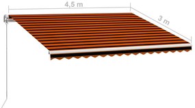 vidaXL Marketos Ručně zatahovací markýza 450 x 300 cm oranžovo-hnědá