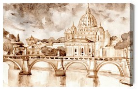 Obraz Řím Malovaný Akvarelem Nedostatek Nedostatek Přírodní plátno 100x70