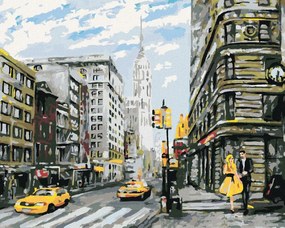 Malování podle čísel pár na ulici v new yorku, 40x50 cm, bez rámu a bez vypnutí plátna