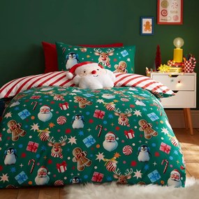 Zelené povlečení na dvoulůžko 200x200 cm Christmas Icons – Catherine Lansfield