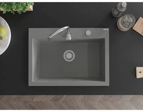 Mexen Elix, 1-korový granitový dřez 700 x 500 mm, šedá, chromový sifon, 6526701005-71