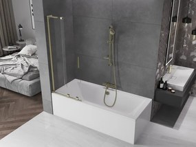Mexen Velar L, 2-křídlová posuvná vanová zástěna 75 x 150 cm, 8mm čiré sklo, zlatý lesklý profil, 896-075-003-01-50