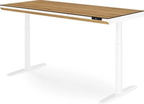 Elektrický psací stůl sit-stand se zásuvkou a bezdrátovou nabíječkou Qi bílý/zlatý dub, 1600 mm: ELLIS