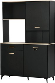 HOMCOM Kuchyňské Komoda s 1 Šuplíkem 3 Dveřmi a Otevřeným Úložným Prostorem Moderní Styl Mikrovlnná Trouba 119x41x180 cm Černá | Aosom