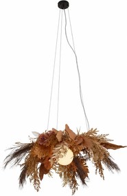 Japandi hanglamp zwart met beige bloemen en wit glas - Flower Power