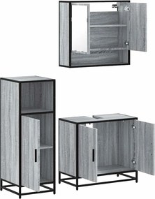 3dílný set koupelnového nábytku šedý sonoma kompozitní dřevo 3300978