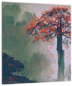 Obraz osamoceného červeného stromu (30x30 cm)