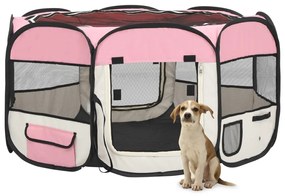 vidaXL Skládací ohrádka pro psy s taškou růžová 125 x 125 x 61 cm