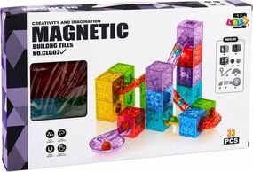 LEAN Toys Magnetické stavební kostky – kostky, kuličková dráha, barevné, 33 ks.
