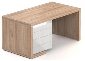 Stůl Lineart 160 x 85 cm + levý kontejner a krycí panel / Jilm světlý a bílá