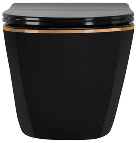 Rea Carlo Mini, rimless závěsná mísa 49x37 cm se sedátkem s pomalým zavíráním, černá-zlatý okraj, REA-C8800