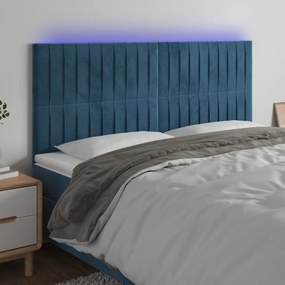 Čelo postele s LED tmavě modré 160x5x118/128 cm samet 3122720
