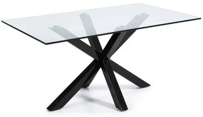 Jídelní stůl se skleněnou deskou Kave Home s černým podnožím, 160 x 90 cm