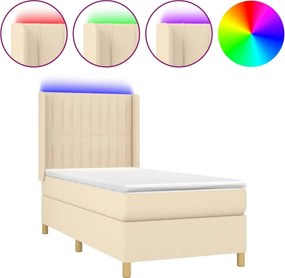 Box spring postel s matrací a LED krémová 100x200 cm textil 3139018