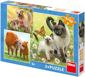 DINO Puzzle Zvířátka rodinka 3x55 dílků 18x18cm skládačka dn335448