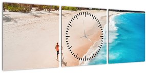 Obraz - Plážový běh (s hodinami) (90x30 cm)