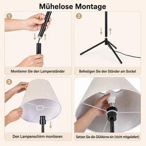 Costway Moderní stojací lampa s látkovým stínidlem E 27 Stojací lampa s kovovým