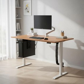 Výškově nastavitelný stůl OfficeTech D, 160 x 80 cm, šedá podnož, třešeň