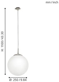 EGLO 85262 - Lustr na lanku RONDO 1xE27/60W/230V pr. 25 cm bílá