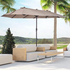 Slunečník Outsunny market double s ruční klikou oválný 460 x 270 x 240 cm ve světle kávové barvě pro zahradu a terasu | Aosom.de