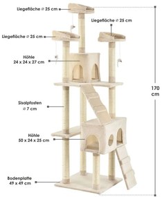Škrabadlo pro kočky 170 cm s pelíšky, domečky a sloupky