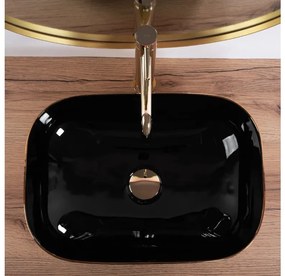 Rea - Umyvadlo na desku Belinda - černá/kartáčovaná zlatá - 46x33 cm