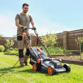 Outsunny elektrická sekačka na trávu 1200 W se šířkou záběru 34 cm, sběrný koš 35 L, funkce mulčování, 6 nastavení výšky střihu, výškově nastavitelné…