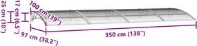 Vchodová stříška černá 350 x 100 cm polykarbonát 153594