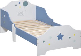 Dětská postel HOMCOM, nízká postel pro děti od 3 do 6 let, 143 x 74 cm, design hvězdy, včetně latě, do dětského pokoje, modro-bílá | Aosom