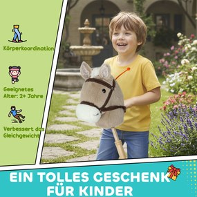 AIYAPLAY Hobby kůň dětský hobby kůň se zvukem, naviják, kůň na tyči pro jízdu na koni pro děti 24+ měsíců, šedý