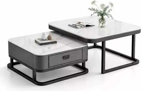 LuxuryForm DESIGN Konferenční stolek ARAGON 70 × 70 / 60 × 60 cm – šedý / bílý mramor (set 2 ks)