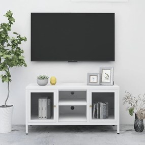 TV stolek Sylane - ocel a sklo - 105 x 35 x 52 cm | bílý