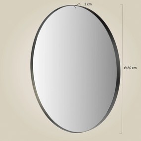 Kulaté zrcadlo NOOR, kovový rám, černá barva, Ø 80 cm