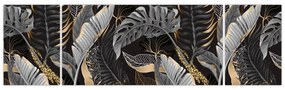 Obraz - Tropické listy v černo-zlaté (170x50 cm)
