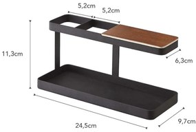 Černý multifunkční stojánek s detailem z bukového dřeva YAMAZAKI Tower Desk Bar