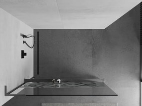 Mexen Kioto+ L, sprchová zástěna Walk-In s poličkou a věšákem 80 x 200 cm, 8mm čiré sklo bílý vzor, ​​grafitový profil, 800-080-123-66-85