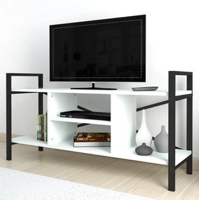 Televizní stolek KEPLER 120x35 cm, matná bílá, kov černý matný lak