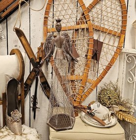 Hnědá antik kovová dekorace svícen anděl Brocante - 28*19*75 cm