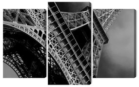 Vícedílný obraz Černobílý Pohled Zespodu Na Eiffelovu Věž Nedostatek Nedostatek Přírodní plátno 180x120
