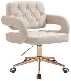 LuxuryForm DESIGN Otočná židle ADRIA VELUR na zlaté podstavě s kolečky - krémová