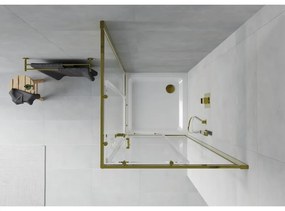 Mexen Rio čtvercový sprchový kout 70 x 70 cm, Průhledné, Zlatá + sprchová vanička Flat, Bílá - 860-070-070-50-00-4010G
