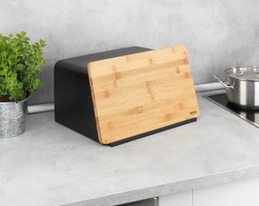 Chlebník s krájecí deskou KUBO, černý, WENKO