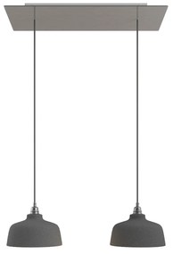 creative cables Závěsná lampa se 2 světly, s obdélníkovým XXL baldachýnem Rose-one, textilním kabelem a keramickými stínidly Barva: Matný černý dibond