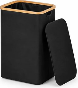 koš na prádlo, objem 100+ l, s víkem, 2 odnímatelné tašky, látka/bambus, 75x43x32 cm, černá/přírodní, Dekorino KP20260003