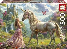 EDUCA Puzzle Víla, jednorožec a motýlci / 500 dílků / 48 x 34 cm