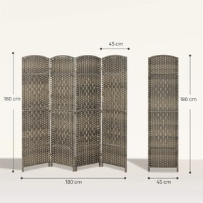 Skládací paraván HOMCOM, 4 panely, 180 × 180 cm, tmavý dub