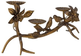 Měděný antik kovový svícen s ptáčky a květy – 50x25x21 cm