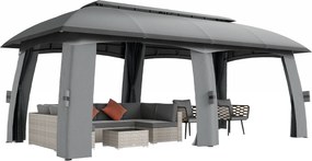 Zahradní altán Outsunny 3 x 6 m s dvojitou střechou a bočními stěnami, síť proti hmyzu pro 15 osob, pozinkovaný kov, tmavě šedý |