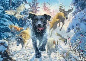 SCHMIDT Puzzle Psí láska: Černý labrador ve sněhu / 1000 dílků / od 12